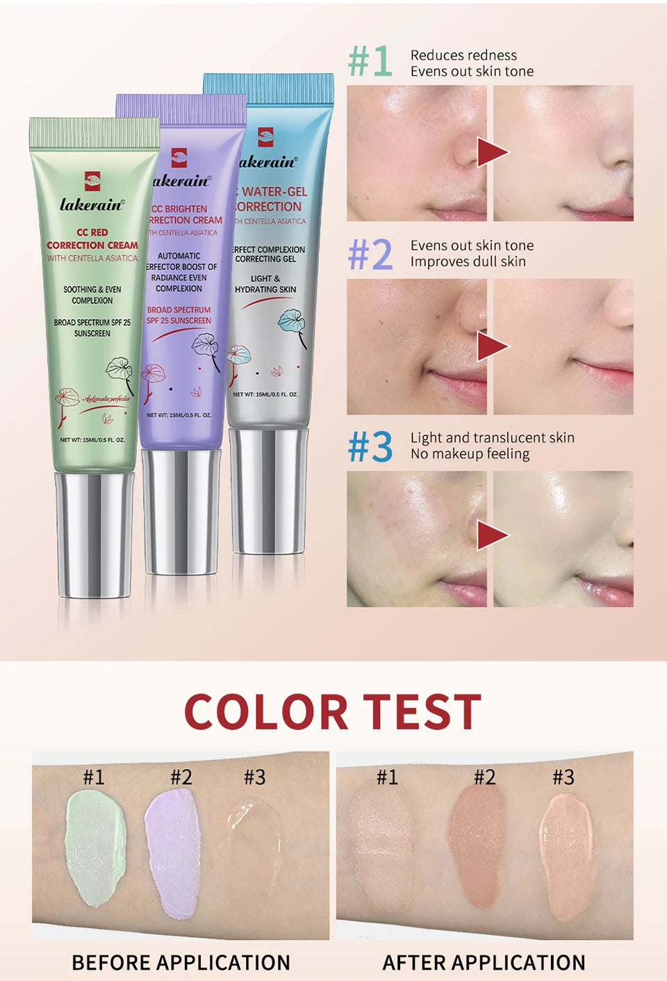 3pcs Korean CC Cream – Color Correcting, Moisturizing & High Coverage ...